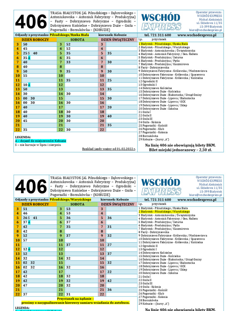 Rozklad Przystankowy 406 | PDF