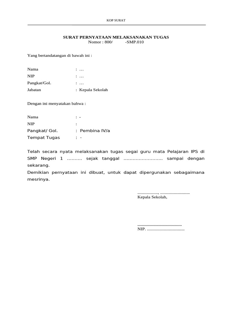 Surat Pernyataan Melaksanakan Tugas (SPMT) | PDF