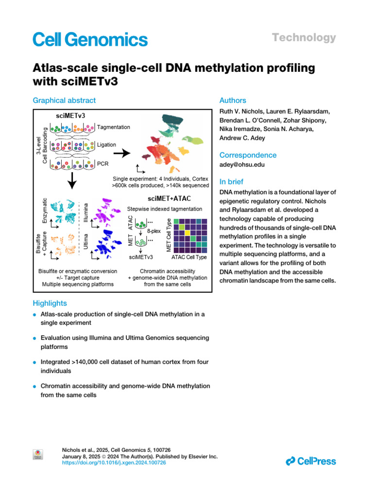 Atlas Scale Single Cell DNA Methylation Profiling | PDF | Dna Sequencing | Dna Methylation