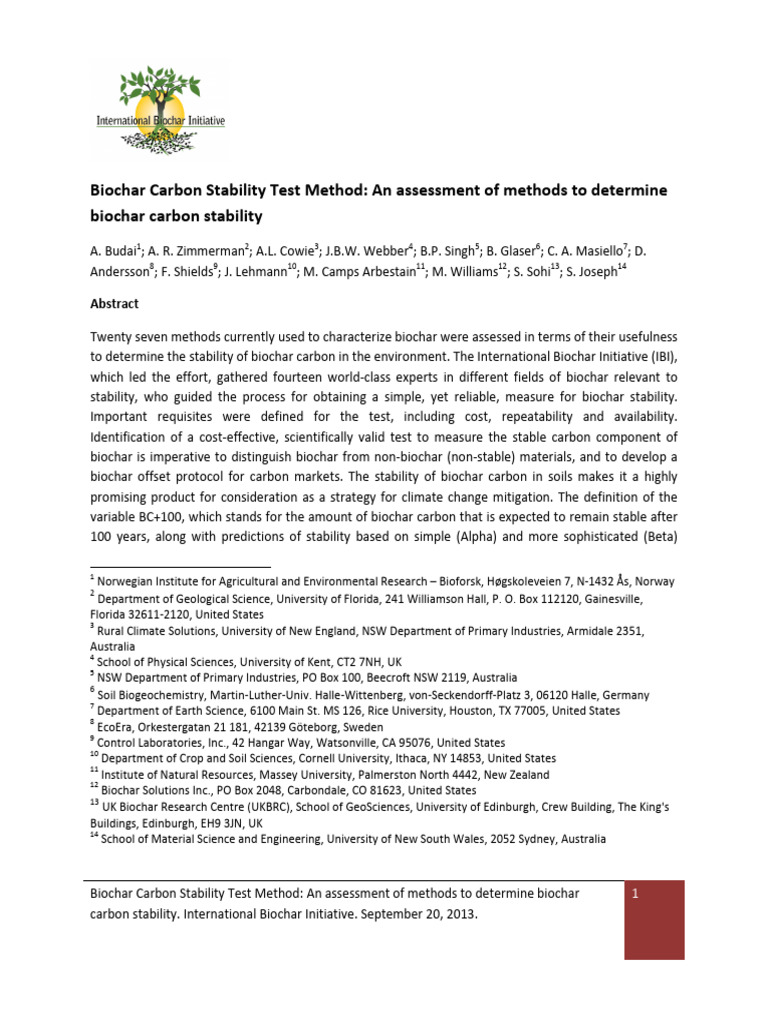 IBI Report Biochar Stability Test Method Final | PDF | Earth Sciences ...