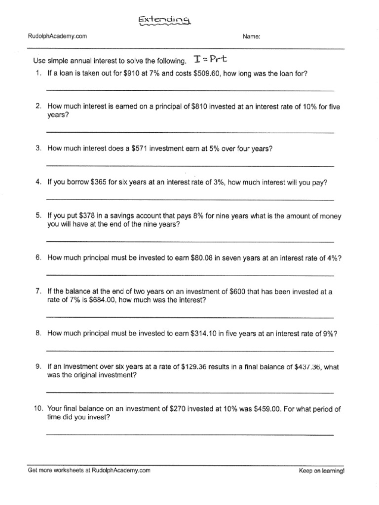 Simple Interest Worksheets | PDF