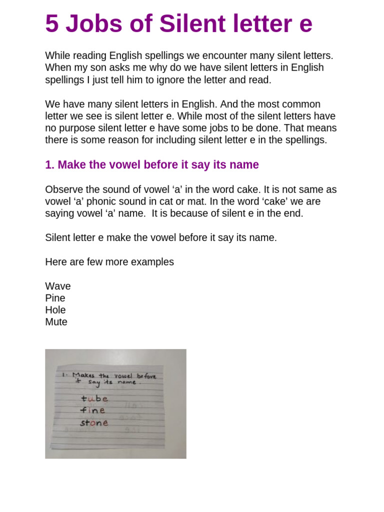 E - 5 Jobs of Silent Letter e | PDF