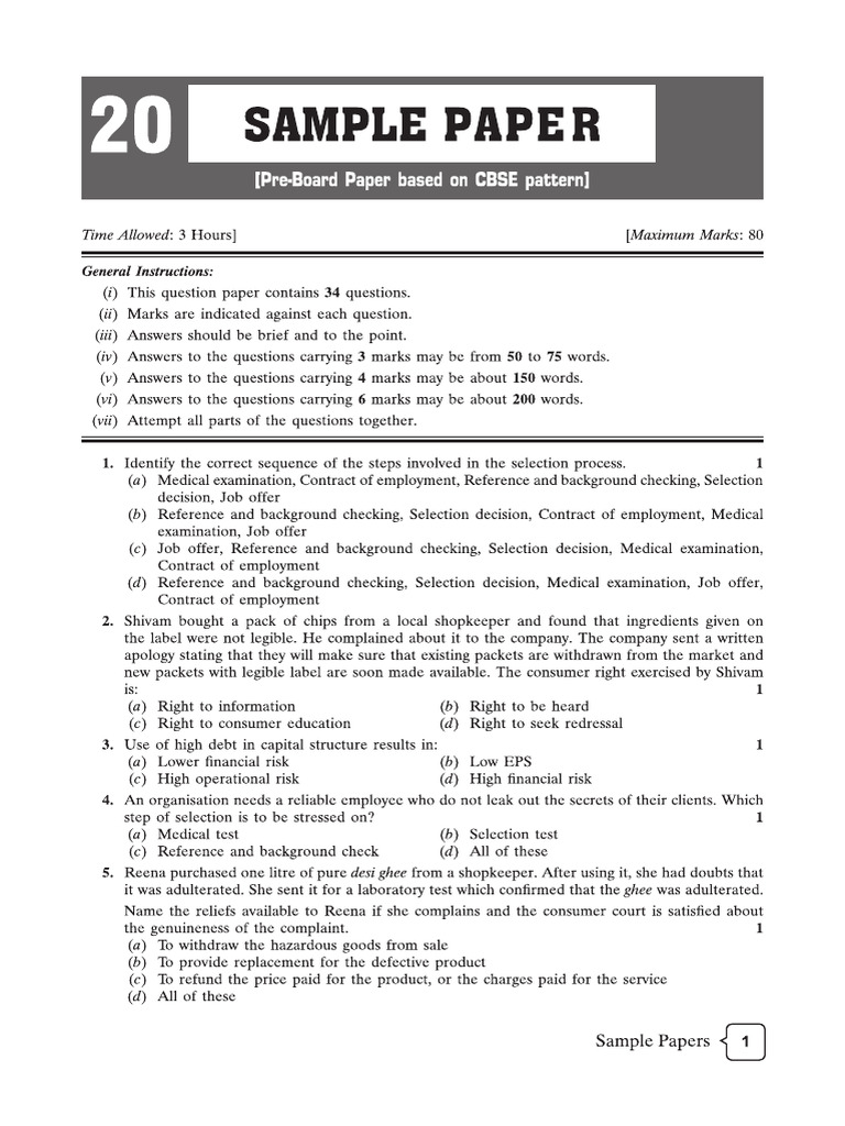 BST Pre-Board Paper | PDF