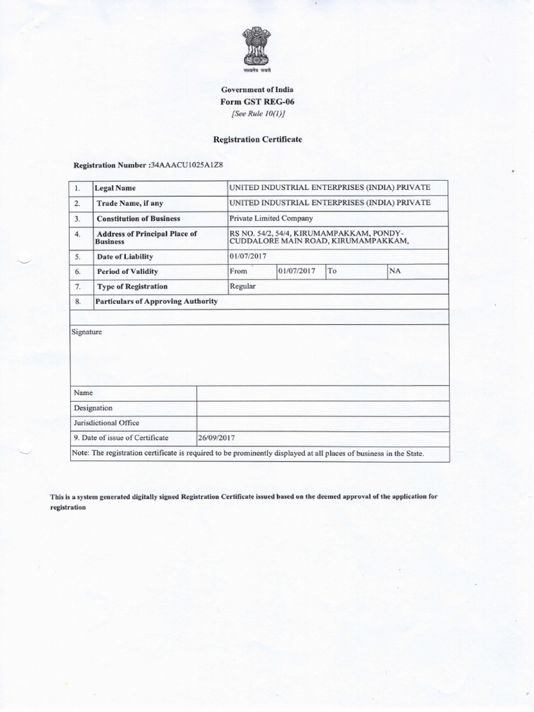 GST Registration Certificate for UIIE | PDF