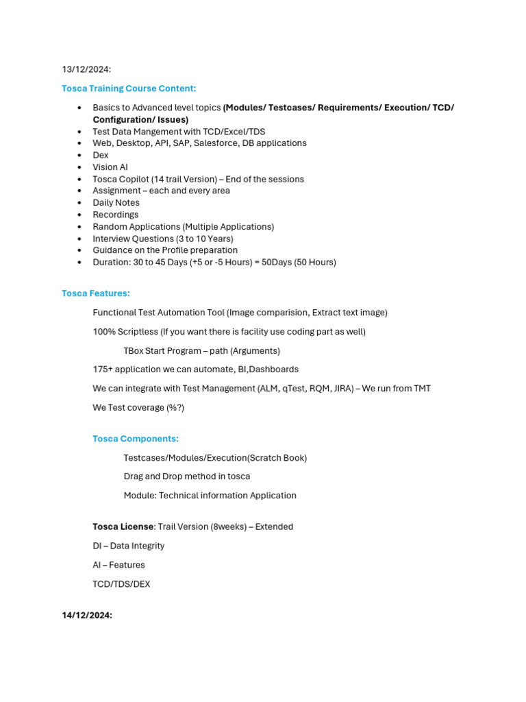Tosca Training Course Overview | PDF | Control Flow | Ibm Db2