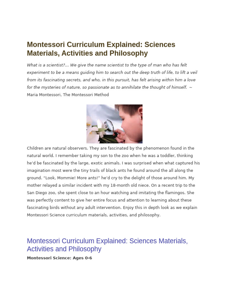 Montessori Curriculum Science | PDF | Plants | Montessori Education