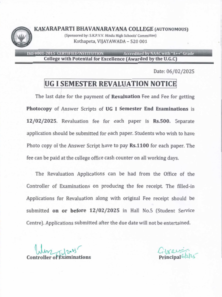 UG I Semester Revaluation Notice | PDF