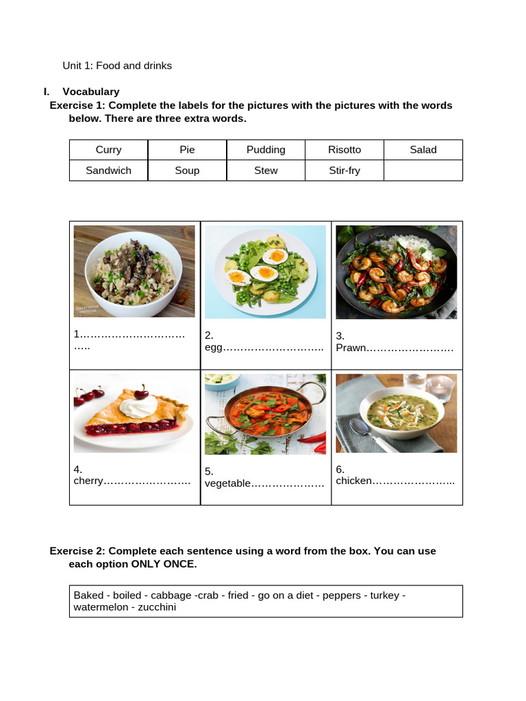 Individual Worksheet Unit 1 | PDF | Restaurants | Bacon