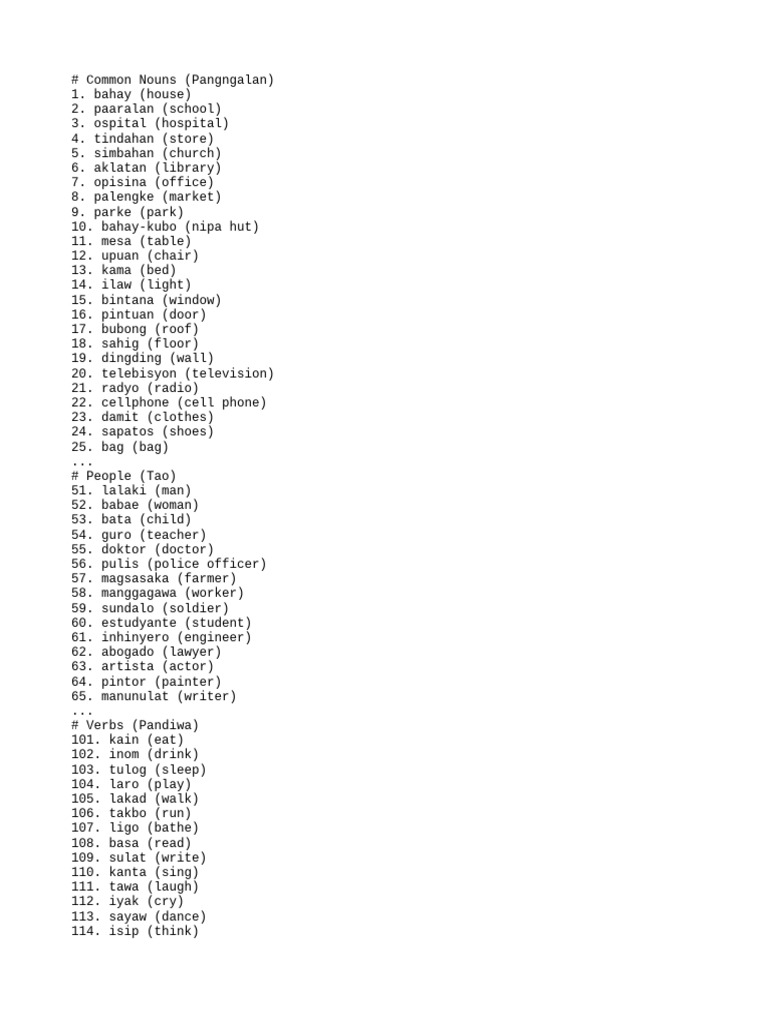 1000 Common Tagalog Words List | PDF