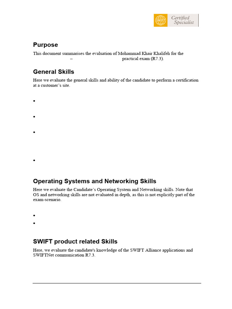 SWIFT Certification Evaluation | PDF
