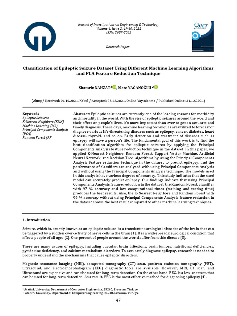 Classification of Epileptic Seizure Dataset Using Different Machine ... Classification of Epileptic Seizure Dataset Using Different Machine ...
