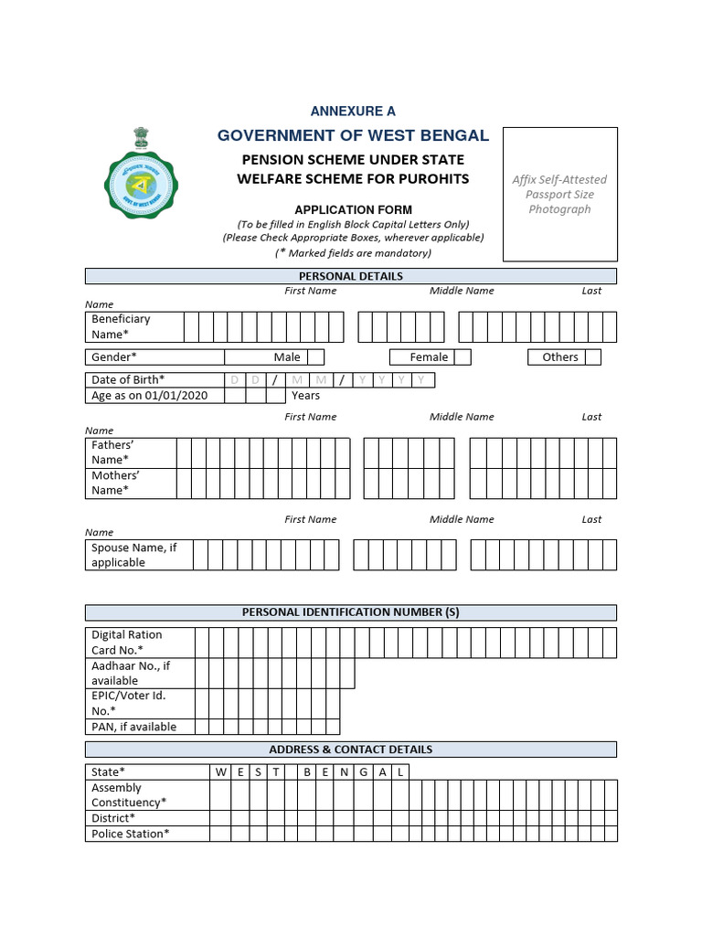 Old Age Pension West Bengal PDF Form | PDF | Personal Identification Number | Access Control