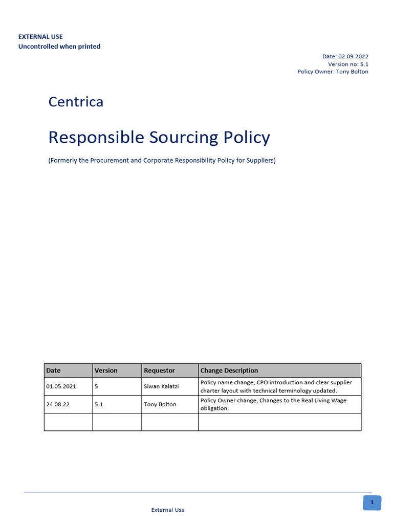 Centrica Responsible Sourcing Policy | PDF | Employment | Collective ...