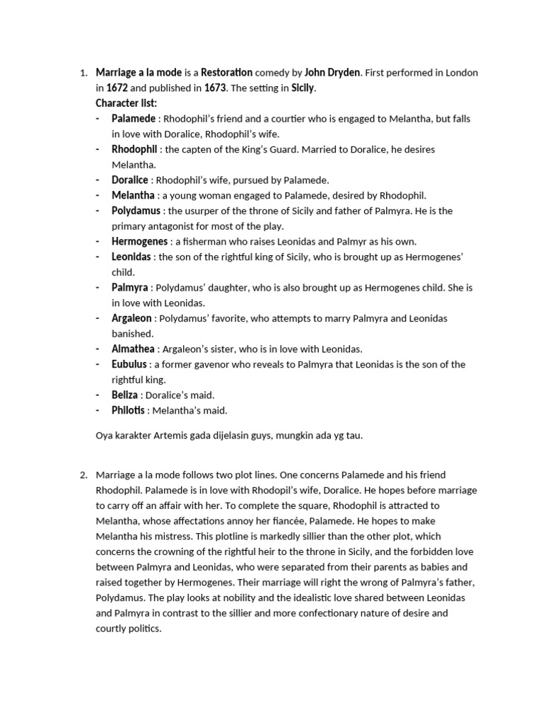 Dryden's Marriage a la Mode Overview | PDF