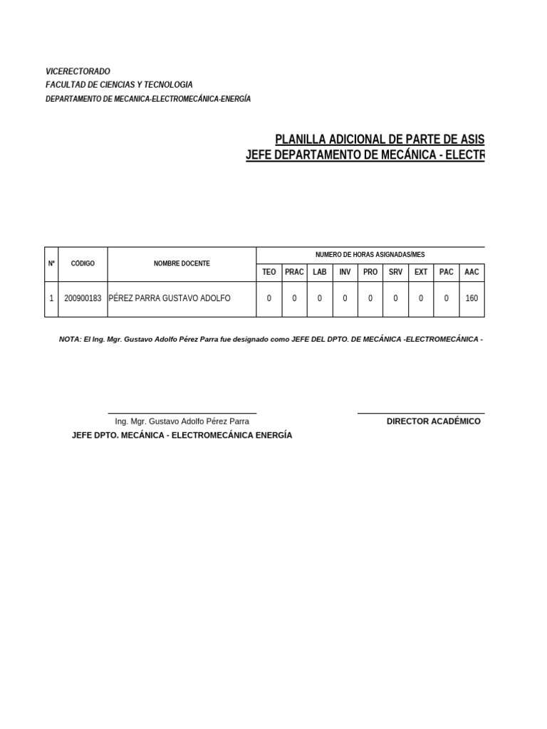 Planilla Modelo JEFE DE DEPARTAMENTO | PDF