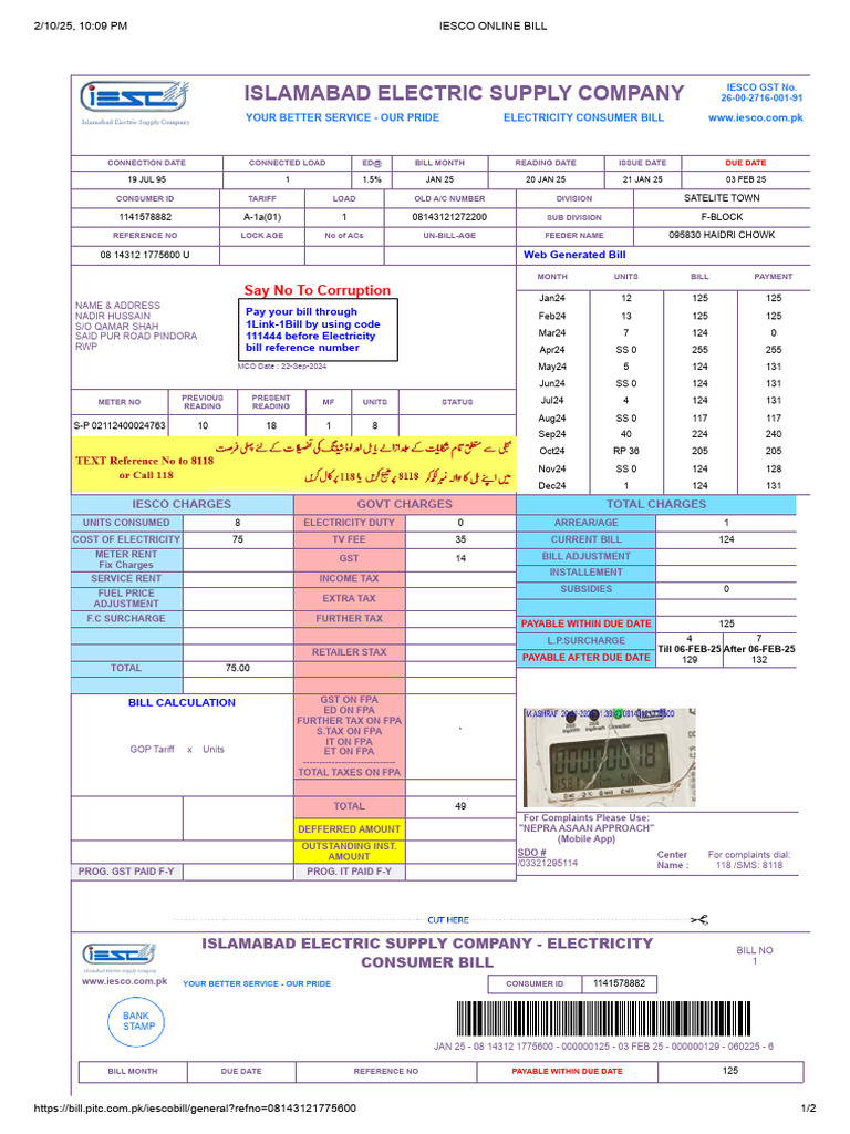 Mudassir IESCO ONLINE BILL | PDF | Taxes | Fee