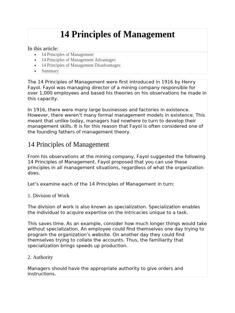 14 Principles of Management | PDF | Business | Social Psychology