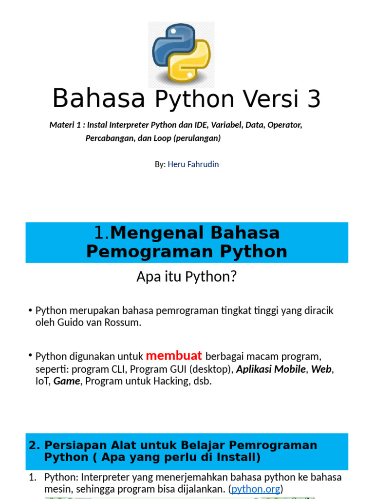 Bahasa Python Versi 3 Materi 1 | PDF
