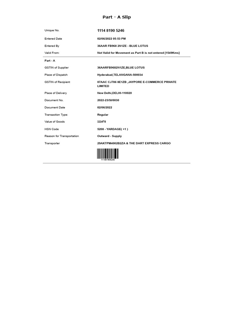 GST Invoice Slip for Blue Lotus Delivery | PDF