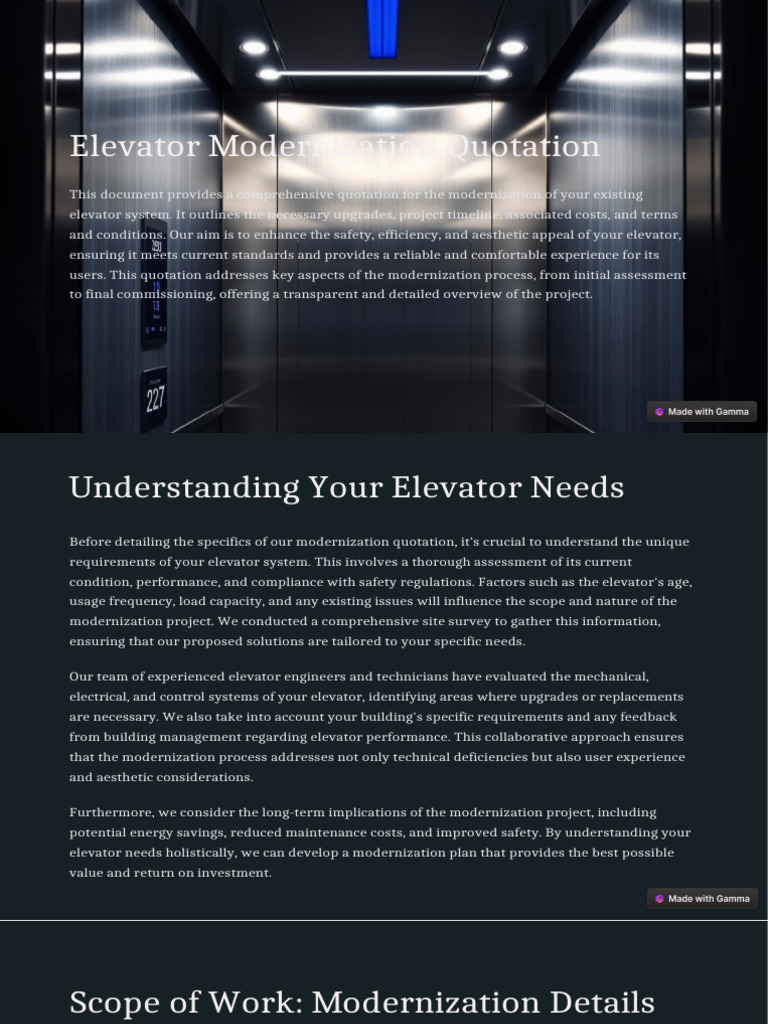 Elevator Modernization Quotation | PDF | Elevator | Safety