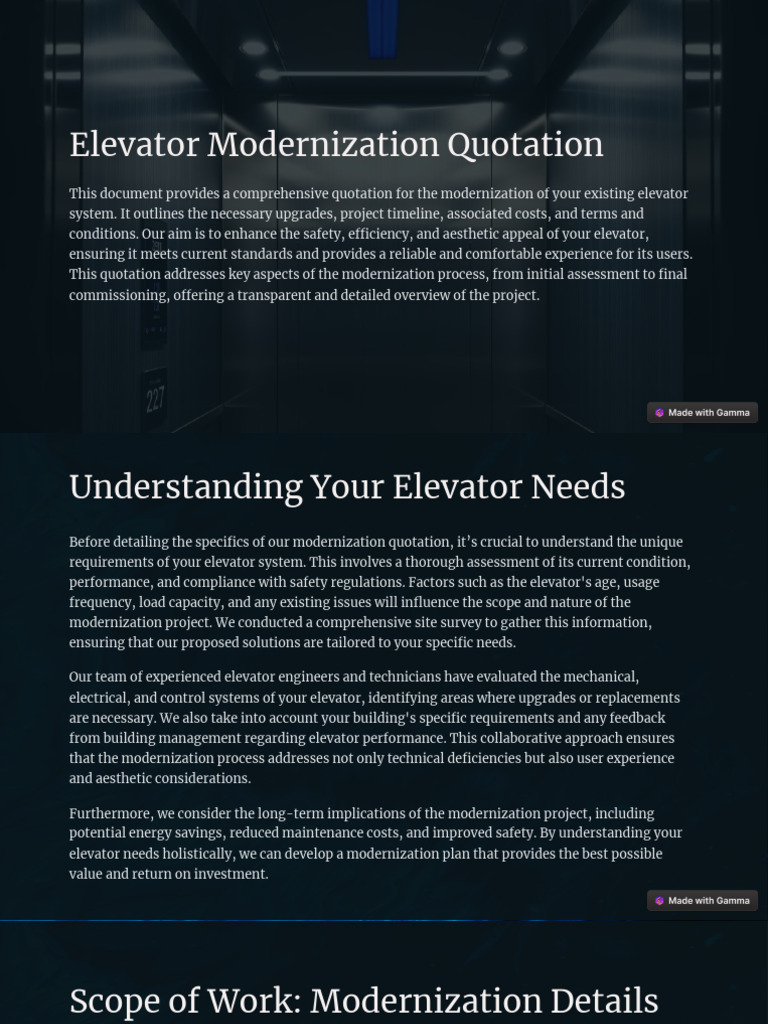 Elevator Modernization Quotation | PDF | Elevator | Safety