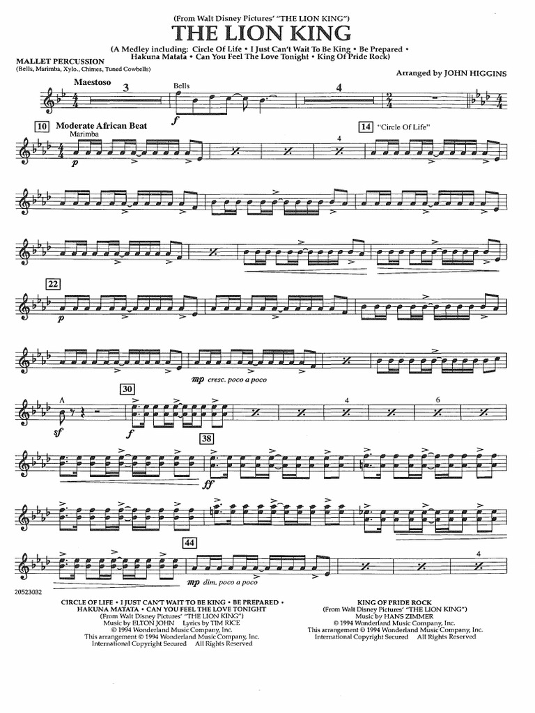 The Lion King Medley by John Higgins | PDF | Percussion Instruments