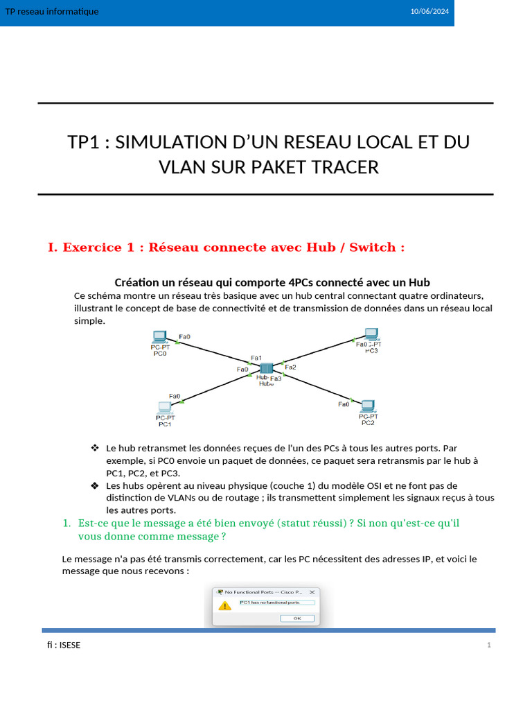 TP Réseau : Simulation de VLANs et Hubs | PDF | Protocoles Internet ...