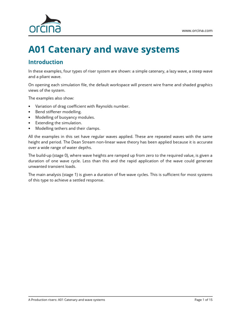 A01 Catenary and Wave Systems - ORCAFLEX | PDF | Drag (Physics) | Curvature