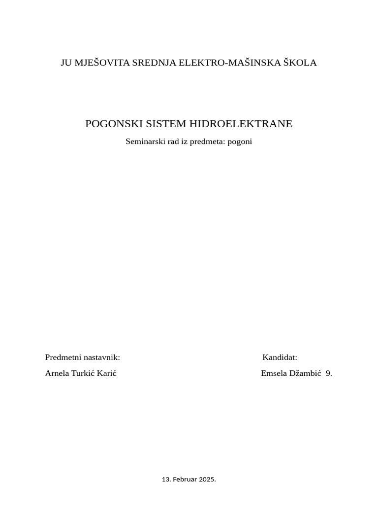 Pogoni-Pogonski Sistem Hidroelektrane | PDF