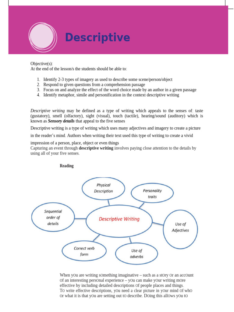Descriptive Writing Techniques Lesson | PDF | Senses | Neuroscience