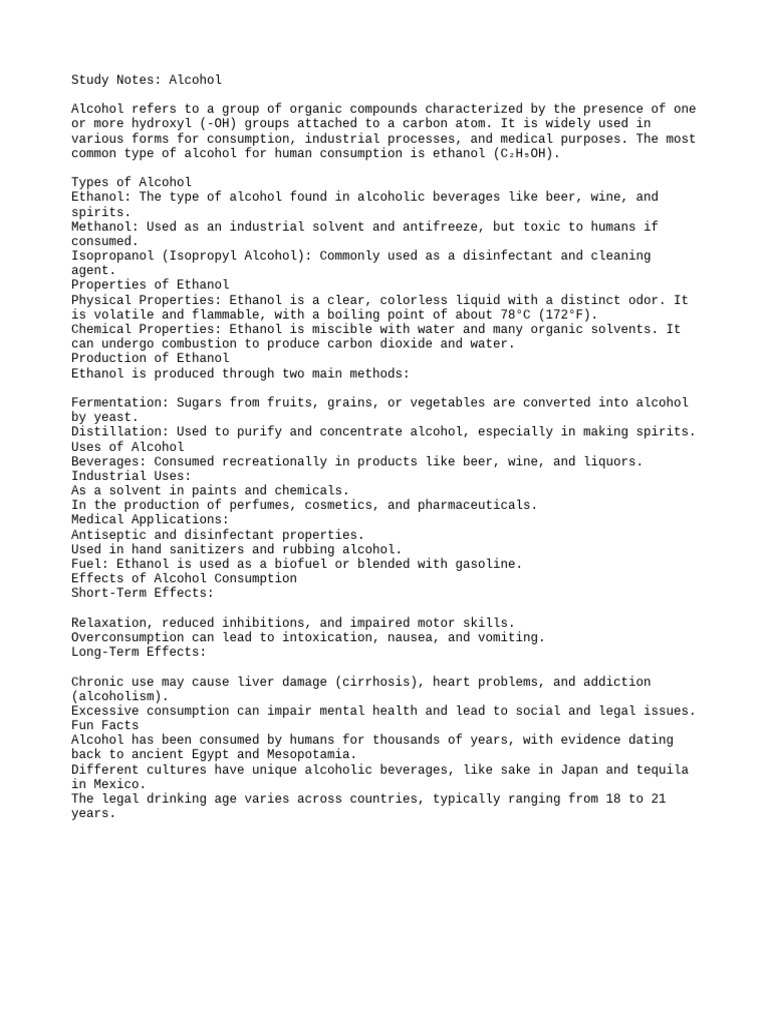 Understanding Alcohol: Types and Effects | PDF