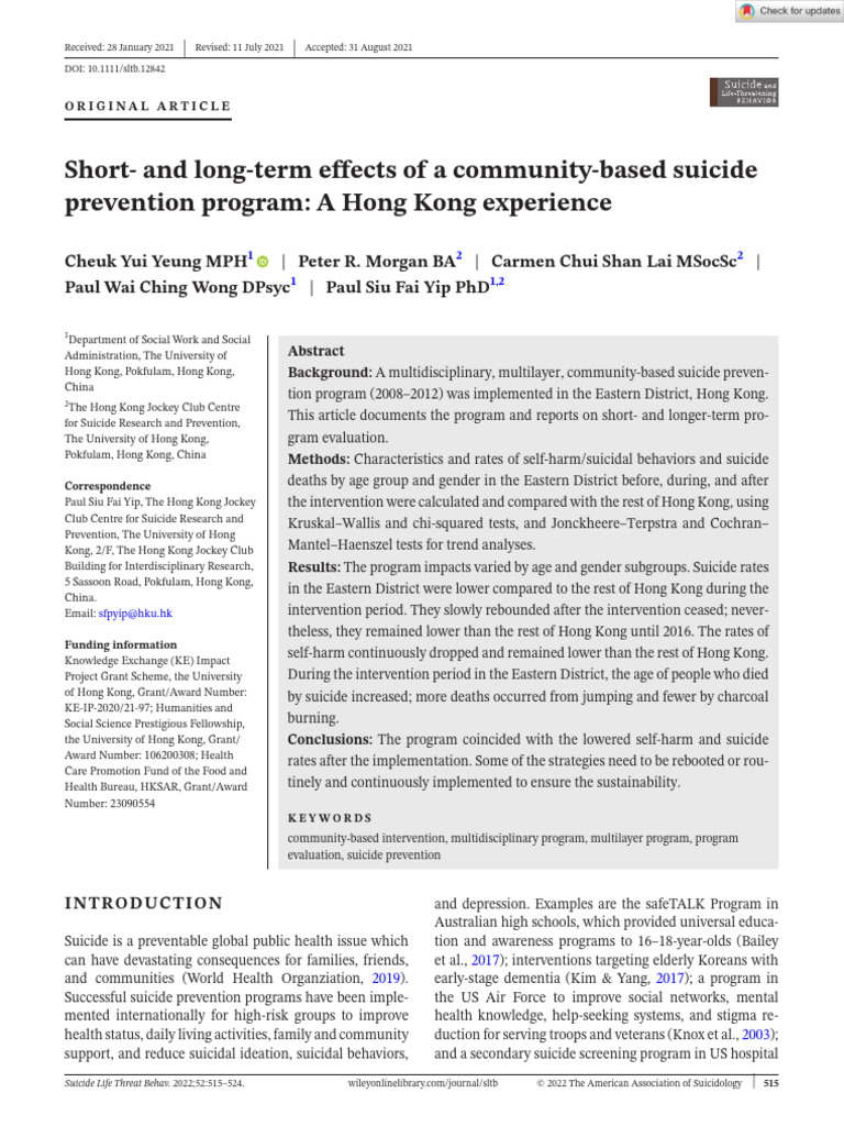 Suicide Life Threat Behav - 2022 - Yeung - Shortâ and longâ term ...