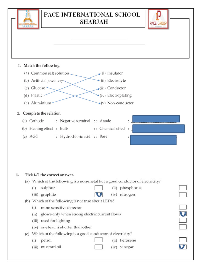 Answer Key GR8Chemical Effects of Electric Current Worksheet | PDF ...
