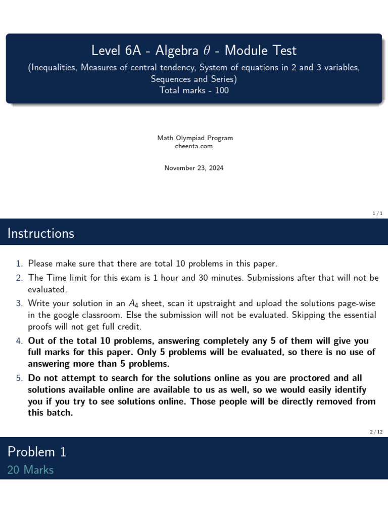 Level 6A Algebra Theta Module Test | PDF | Real Number | Mathematical ...