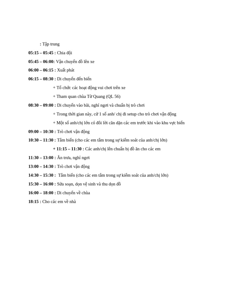 Lịch Trình Tham Quan | PDF