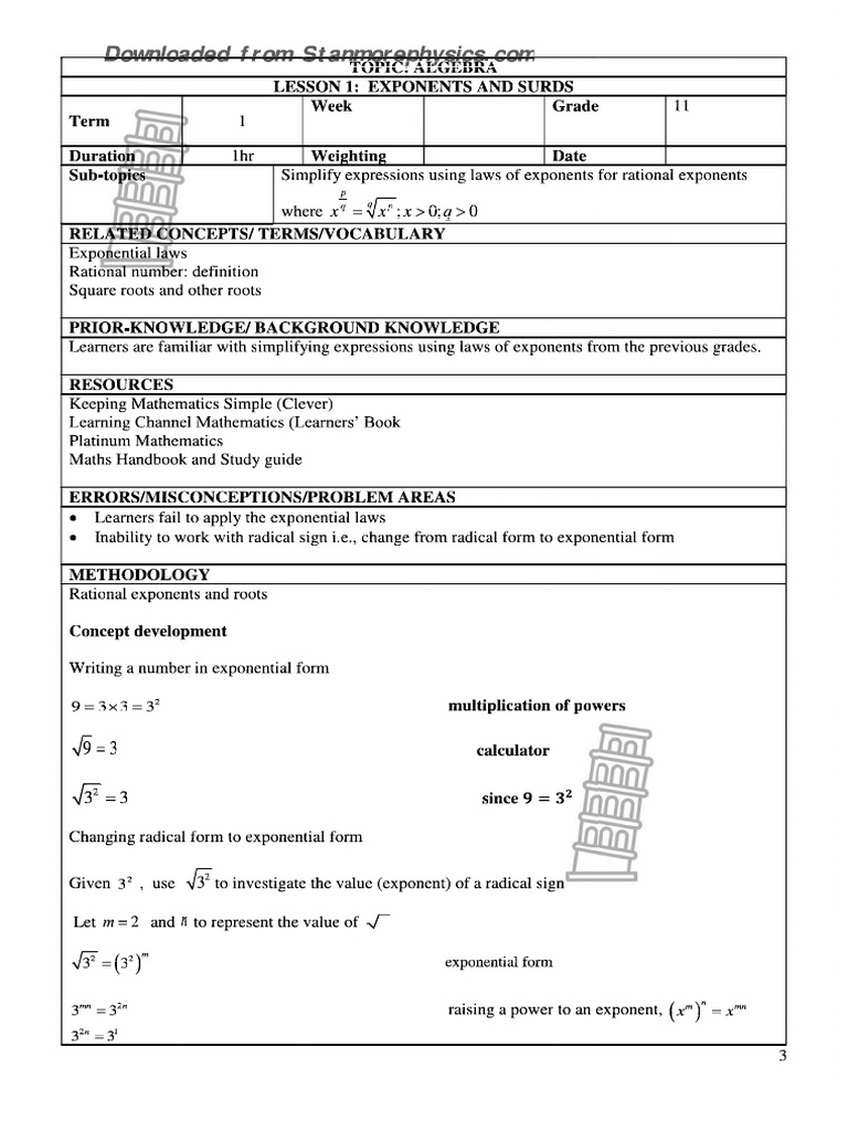 Grade 11 Exponents and Surds | PDF