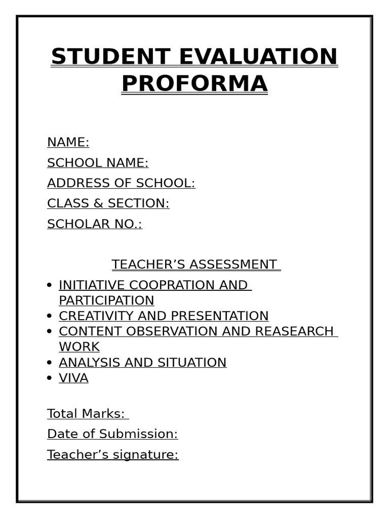 Student Evaluation Proforma | PDF
