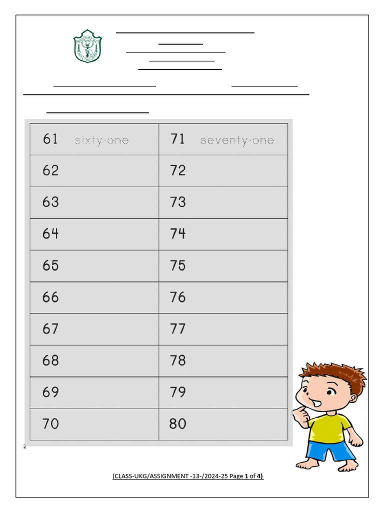 UKG Assignment 13: Maths & English | PDF