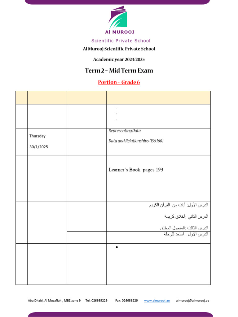 Grade 6 - Portion Mid Exam Term 2 2024 - 25 | PDF | Syntax | Languages