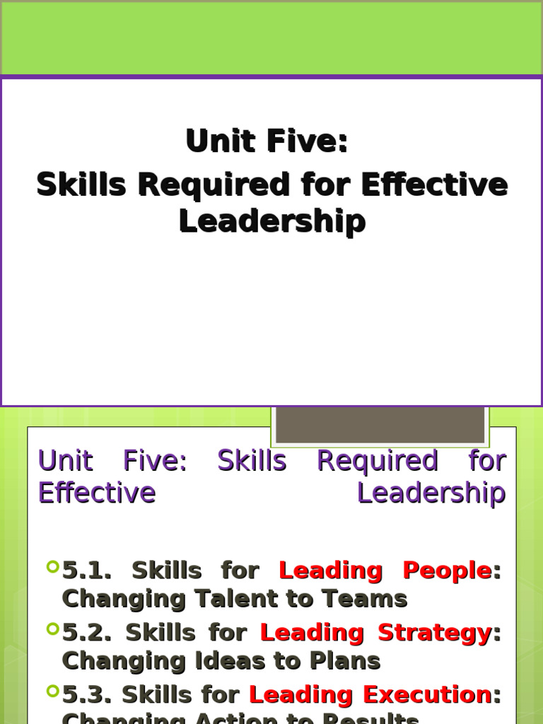 5 Unit Five - Leadership Skills | PDF | Leadership | Strategic Management