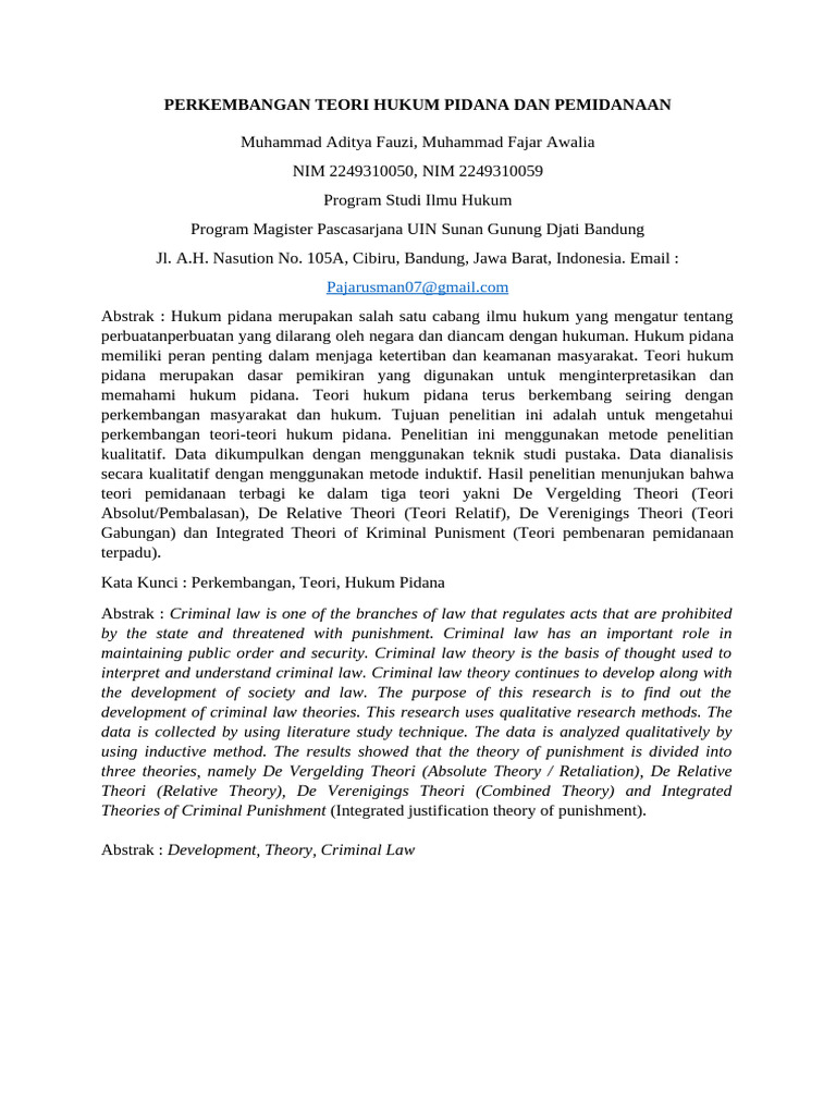 Perkembangan Teori Hukum Pidana Dan Pemidanaan | PDF