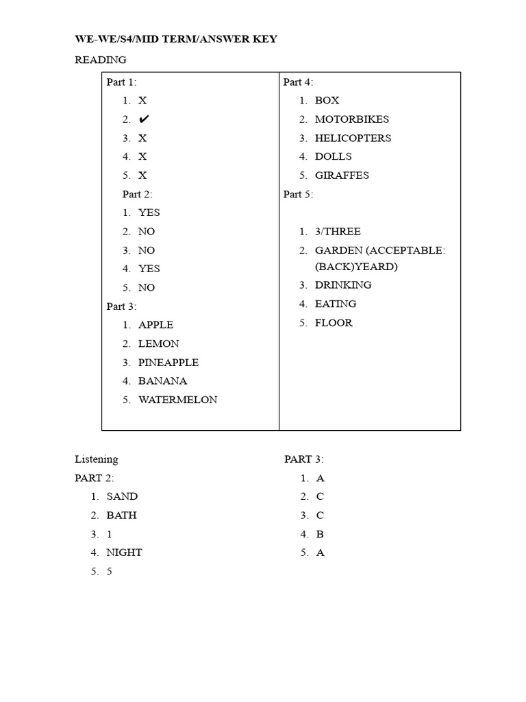 Midterm Answer Key for WE-WE/S4 | PDF