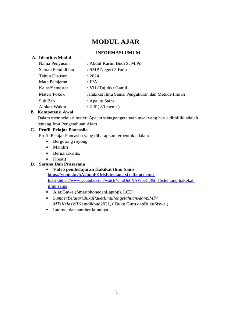 MODUL AJAR - Hakikat Sains | PDF