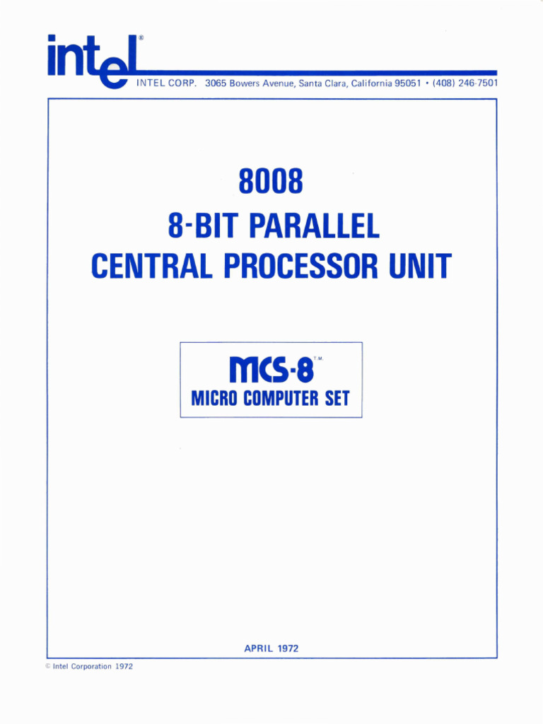 Intel 8008 8-Bit Parallel Central Processing Unit Rev1 Apr72 | PDF ...