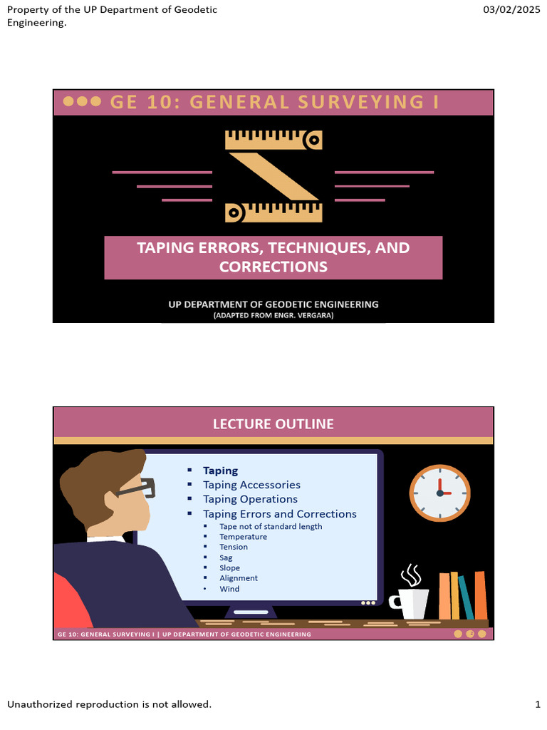 Lecture 4 - Taping Errors and Corrections | PDF | Surveying | Metre