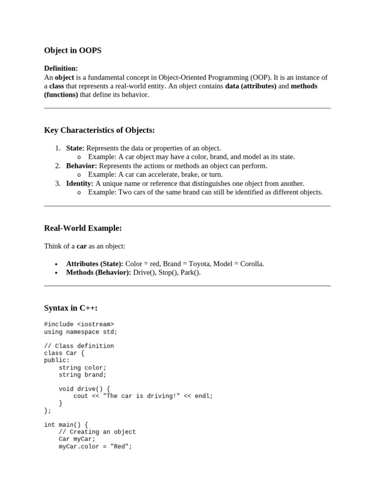 Object in OOPS: Definition: Object Class Data (Attributes) Methods ...
