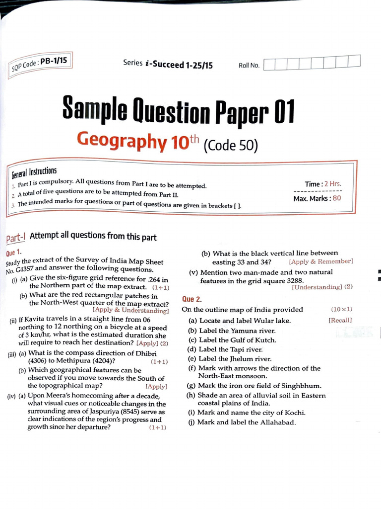 Geography Sample Paper Class 10 | PDF | Physical Geography | Earth Sciences
