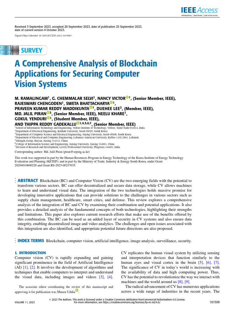 A Comprehensive Analysis of Blockchain Applications For Securing Computer Vision Systems | PDF ...