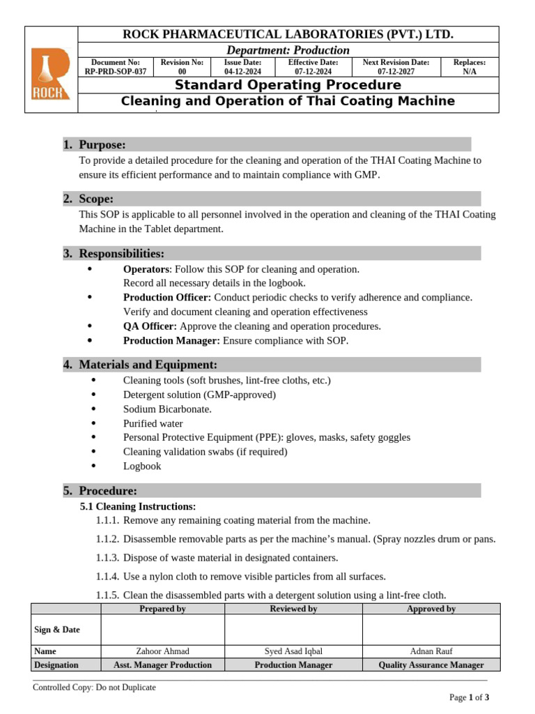 Thai Coating Machine SOP Guide | PDF