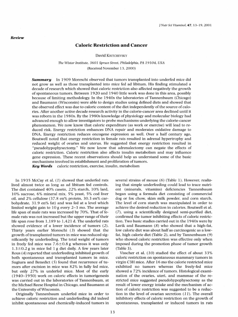 Caloric Restriction and Cancer | PDF | Calorie Restriction | Fat